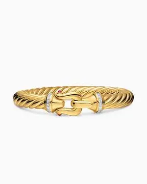 David Yurman Cablespira® Flex Buckle Bracelet In 18k Yellow Gold With Rubies And Diamonds - Diamond