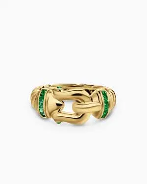 David Yurman Buckle Ring In 18k Yellow Gold With Light Blue Sapphires Tsavorite