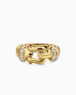 David Yurman Buckle Ring In 18k Yellow Gold With Rubies And Diamonds - Diamond