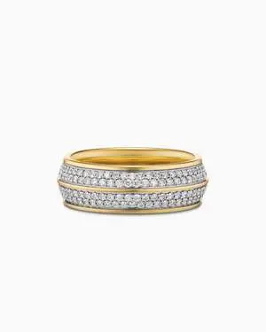 David Yurman Knife Edge Band Ring In 18k Yellow Gold - Diamond