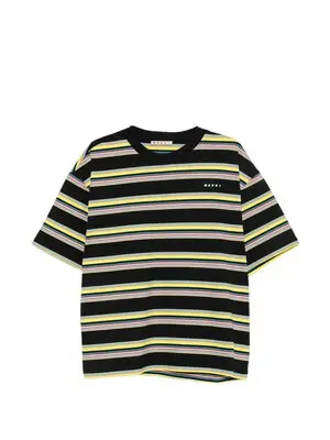 Marni Striped Cotton T-shirt With Logo Print - Black