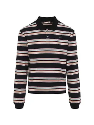 Marni Striped Long-sleeve Polo Shirt - Black
