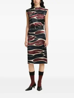 Marni Viscose Dress With Crimson Wave Print