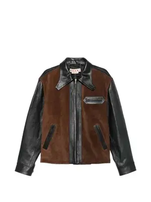 Marni Leather Jacket With Suede Front Panel - Black