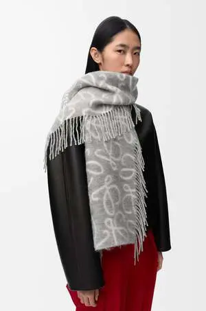 Loewe Scarf In Alpaca And Wool Light Grey/white