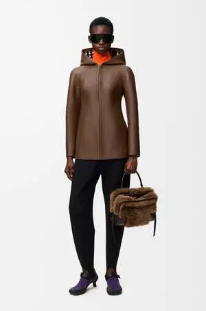 Loewe Hooded Jacket In Nappa Lambskin - Brown