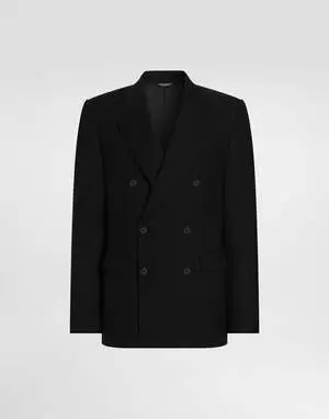 Dolce & Gabbana Sicilia Light Double-breasted Jacket In Virgin Wool - Black