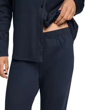 Hanro Silk Trim Long Sleeve Shirt & Pants Pajama Set