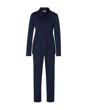 Hanro Silk Trim Long Sleeve Shirt & Pants Pajama Set