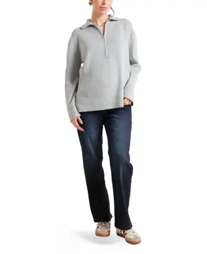 NOM MATERNITY Blaire 3/4 Zip Maternity Sweater - Grey