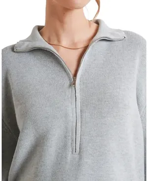 NOM MATERNITY Blaire 3/4 Zip Maternity Sweater - Grey