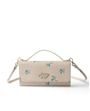 Prada Printed Saffiano Leather Wallet With Shoulder Strap - Neutral