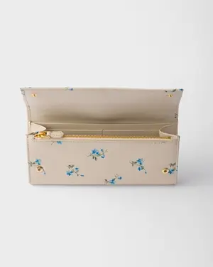 Prada Printed Saffiano Leather Wallet With Shoulder Strap - Neutral