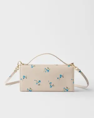 Prada Printed Saffiano Leather Wallet With Shoulder Strap - Neutral