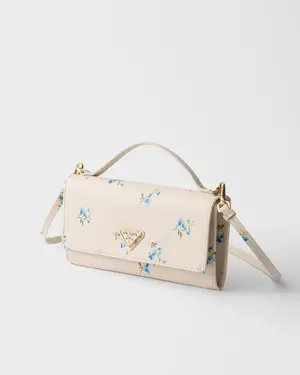 Prada Printed Saffiano Leather Wallet With Shoulder Strap - Neutral