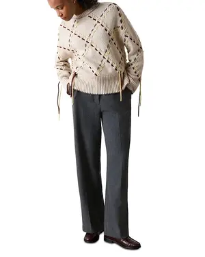 Whistles High Rise Straight Leg Pants - Grey