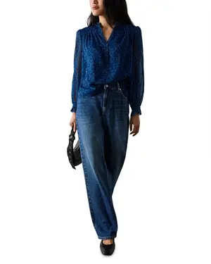 Whistles Textured V Neck Blouse - Blue