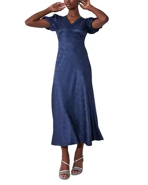 Whistles Jacquard V Neck Midi Dress - Navy