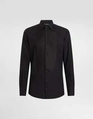 Dolce & Gabbana Cotton Poplin Gold-fit Tuxedo Shirt - Black