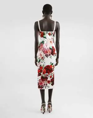 Dolce & Gabbana Strapless Satin Calf-length Dress With Rose