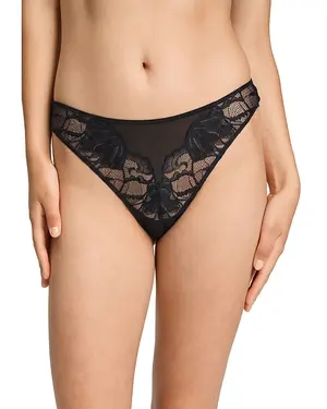 Hanro Lysia Lace Stretch Thong - Black