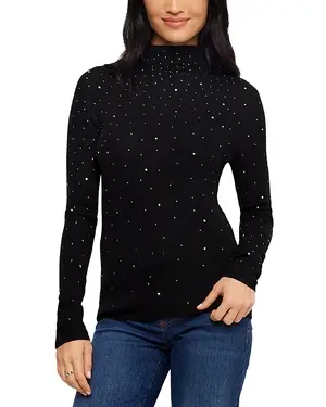 Karen Kane Rhinestone Embellished Mock Neck Sweater - Black