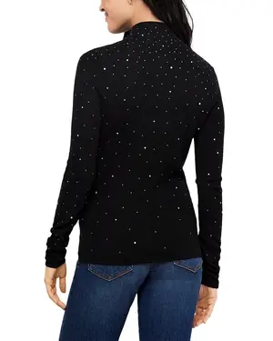Karen Kane Rhinestone Embellished Mock Neck Sweater - Black