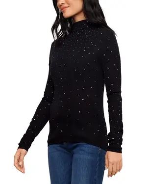 Karen Kane Rhinestone Embellished Mock Neck Sweater - Black