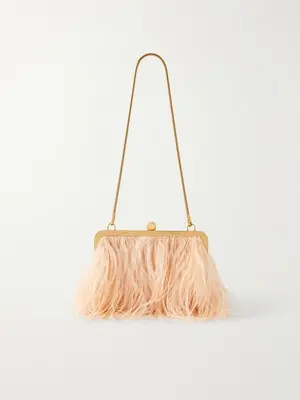 Khaite Lilith Feather-trimmed Satin Shoulder Bag - Pink