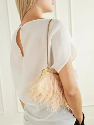 Khaite Lilith Feather-trimmed Satin Shoulder Bag - Pink
