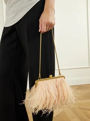Khaite Lilith Feather-trimmed Satin Shoulder Bag - Pink