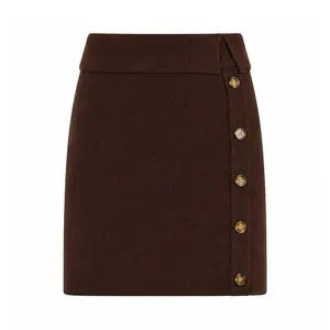 YUMI Knitted Mini Skirt With Buttons - Brown