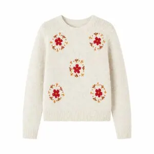 YUMI Ivory Patch Floral Embroidered Relaxed Jumper - White