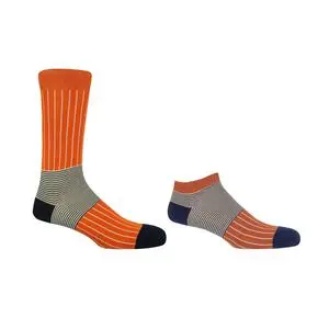 PEPER HAROW - MADE IN ENGLAND Oxford Stripe Luxury Crew & Trainer Men’s Socks Bundle - Orange