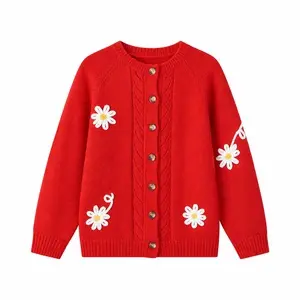 YUMI Daisy Stitch Cardigan - Red