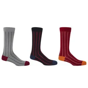 PEPER HAROW - MADE IN ENGLAND Ash, Black & Crimson Pin Stripe Socks 3 Pack - Black/red