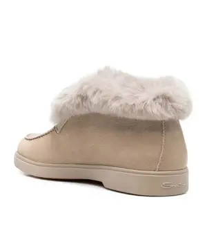 Santoni Shearling-trim Leather Loafers - Beige