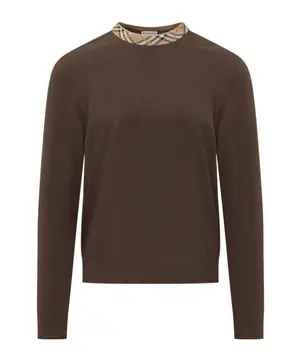 Burberry Check-trim Long Sleeve T-shirt - Brown