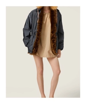 Miu Miu Technical Fabric And Shearling Blouson Jacket