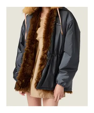 Miu Miu Technical Fabric And Shearling Blouson Jacket