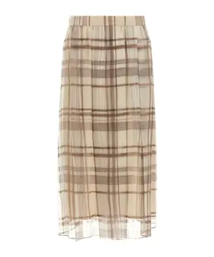 Brunello Cucinelli Silk Organza Pleated Skirt In Macrocheck Print - No