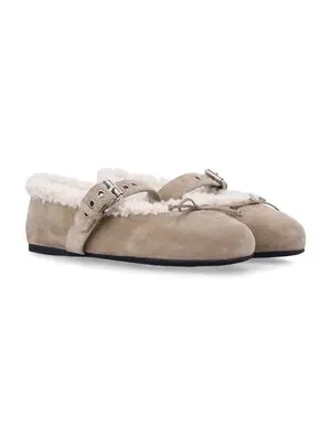 Miu Miu Suede Shearling Ballerinas