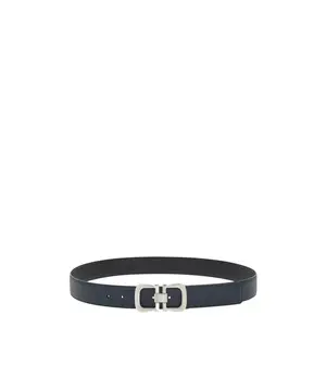 FERRAGAMO Leather Gancini Buckle Belt - Deep Navy/black