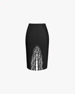 Saint Laurent Split Slip Skirt In Double-face Silk Satin And Lace