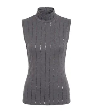 Brunello Cucinelli Sleeveless Turtleneck Sequin Top