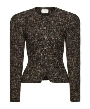 Magda Butrym Fitted Boucle Peplum Blazer - Brown