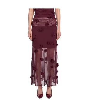 Simkhai Cora Floral Detailed Skirt - Wine Red