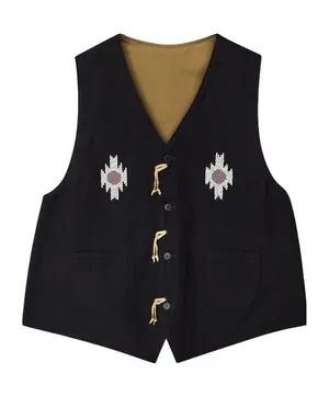 Visvim Beaded Embroidered Vest - Navy Blue