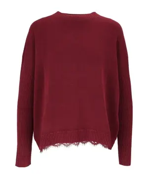 ERMANNO FIRENZE Ribbed-sleeve Sweater With Lace Trim - Wine Red