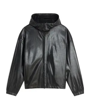Phoebe Philo Anorak Hooded Leather Jacket - Black